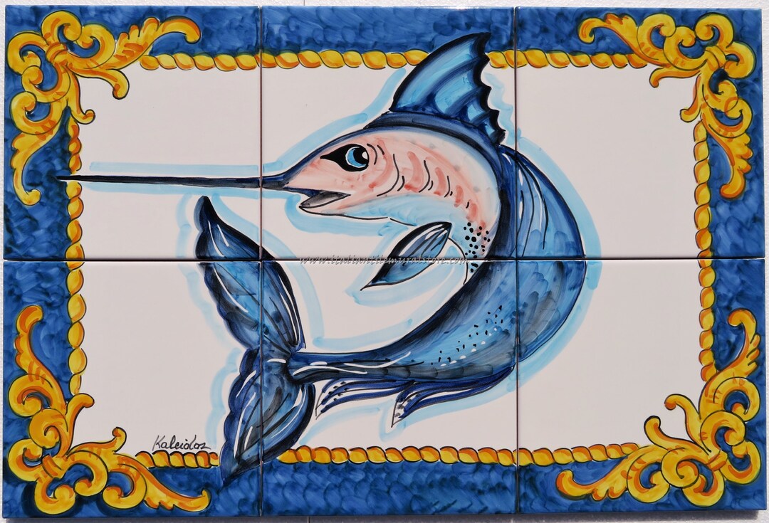 Hand-painted Majolica Tile Mural – Swordfish Wall Art - Etsy