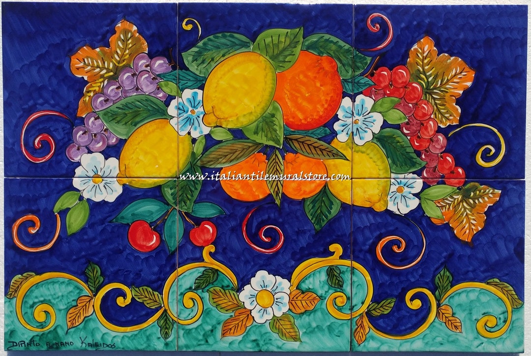Tile Murals Italy Decorative Painted Tile Lemons and Oranges Among ...