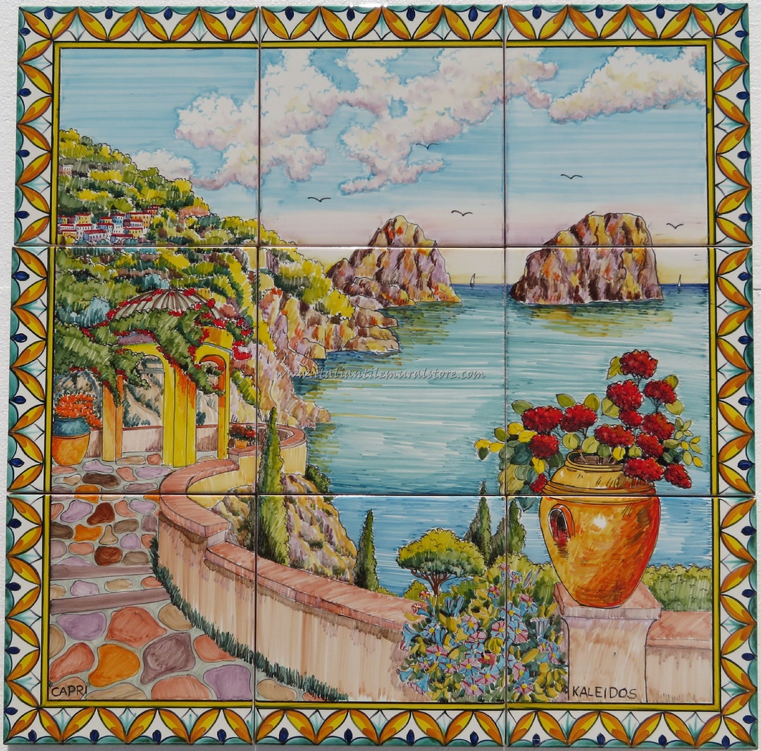 Tile Mural Painting of the Faraglioni in the Capri's Sea - Handpainted ...