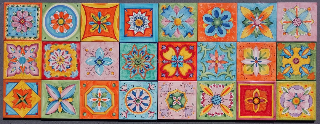 Patterned Tiles Patchwork Hand Painted. Decorative Mandala Tile for ...