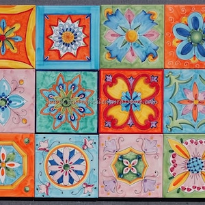 Patterned Tiles Patchwork Hand Painted. Decorative Mandala Tile for ...