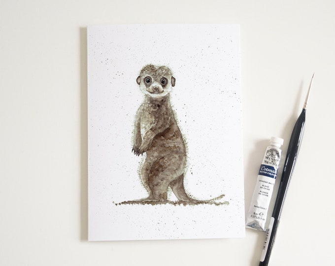 Watercolour Meerkat Card, Meerkat Card, Baby Meerkat, Meerkat Birthday ...