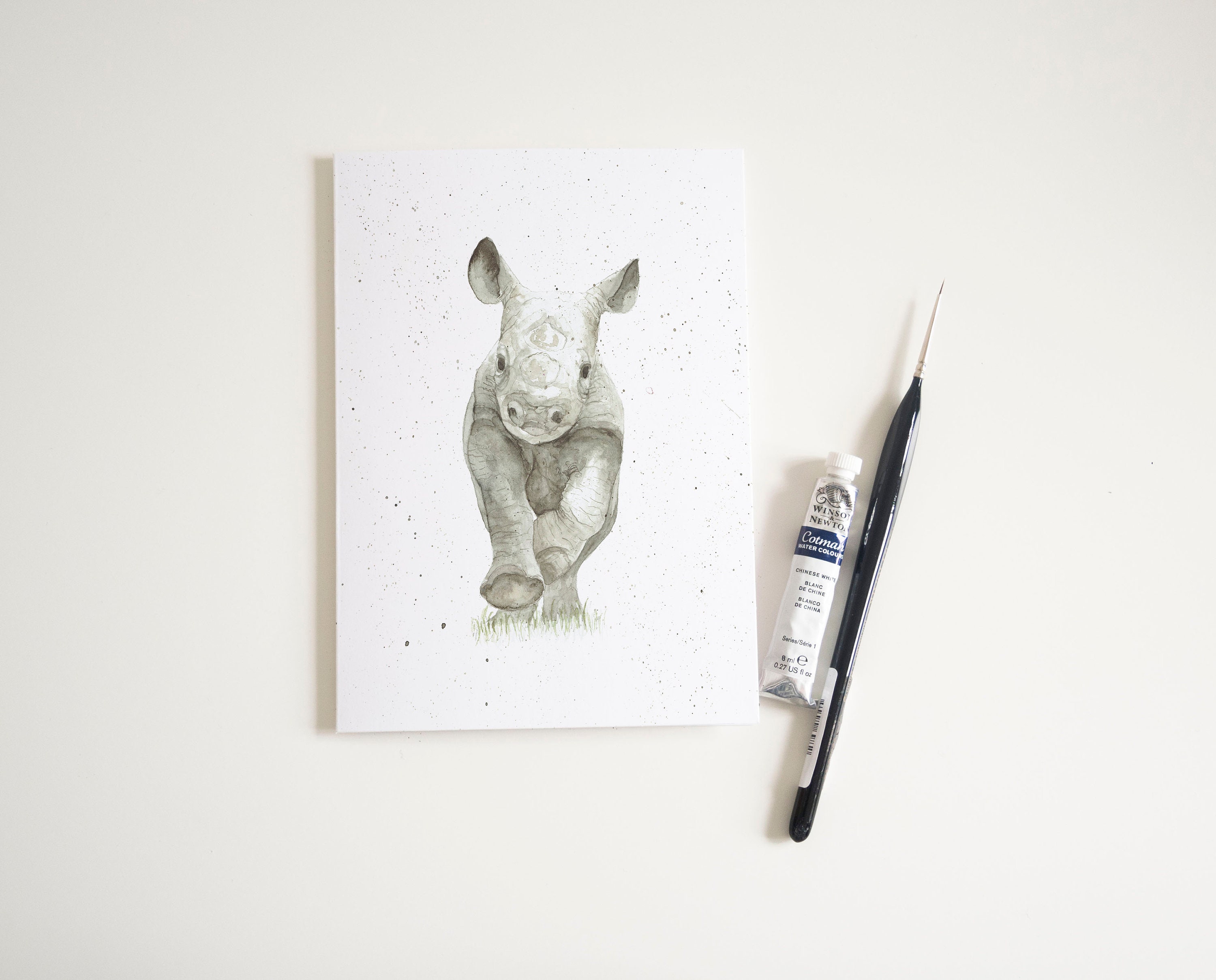 Watercolour Rhino Card Baby Rhino Birthday Card Blank Card Watercolour ...