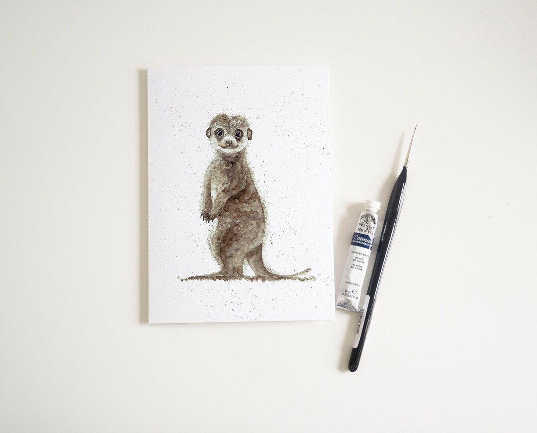 Watercolour Meerkat Card, Meerkat Card, Baby Meerkat, Meerkat Birthday ...
