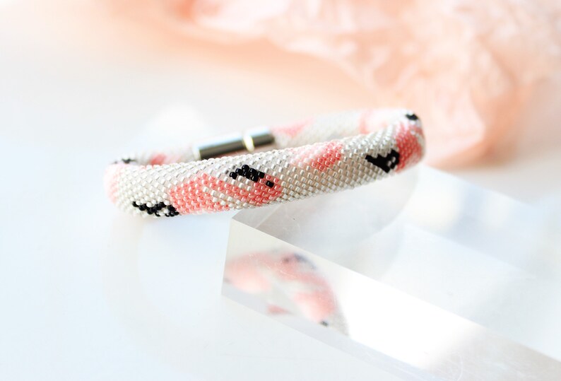 Flamingo Bracelet, Handmade Bracelet, Bead Crochet Bracelet, Beaded ...