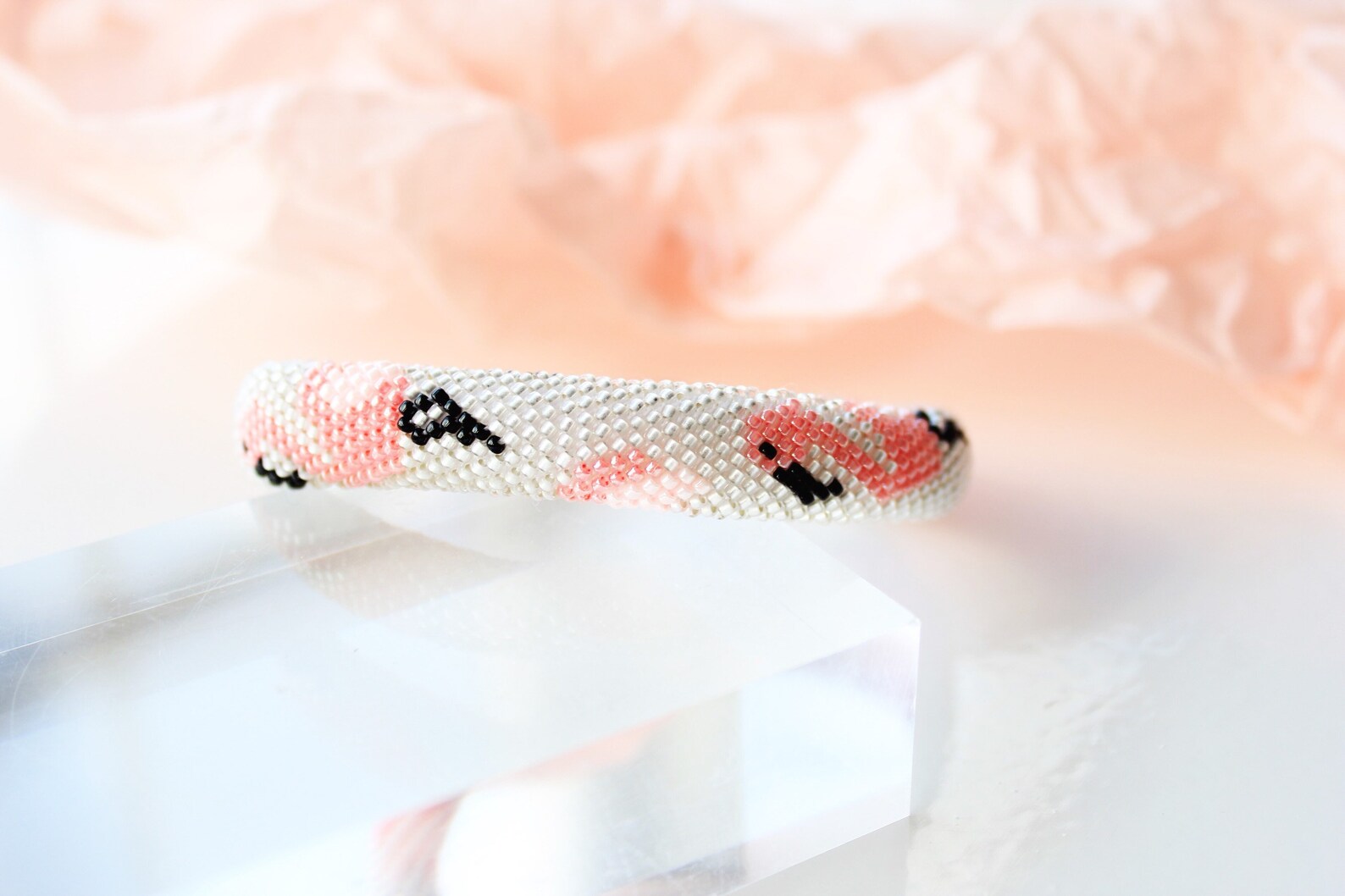 Flamingo Bracelet, Handmade Bracelet, Bead Crochet Bracelet, Beaded ...
