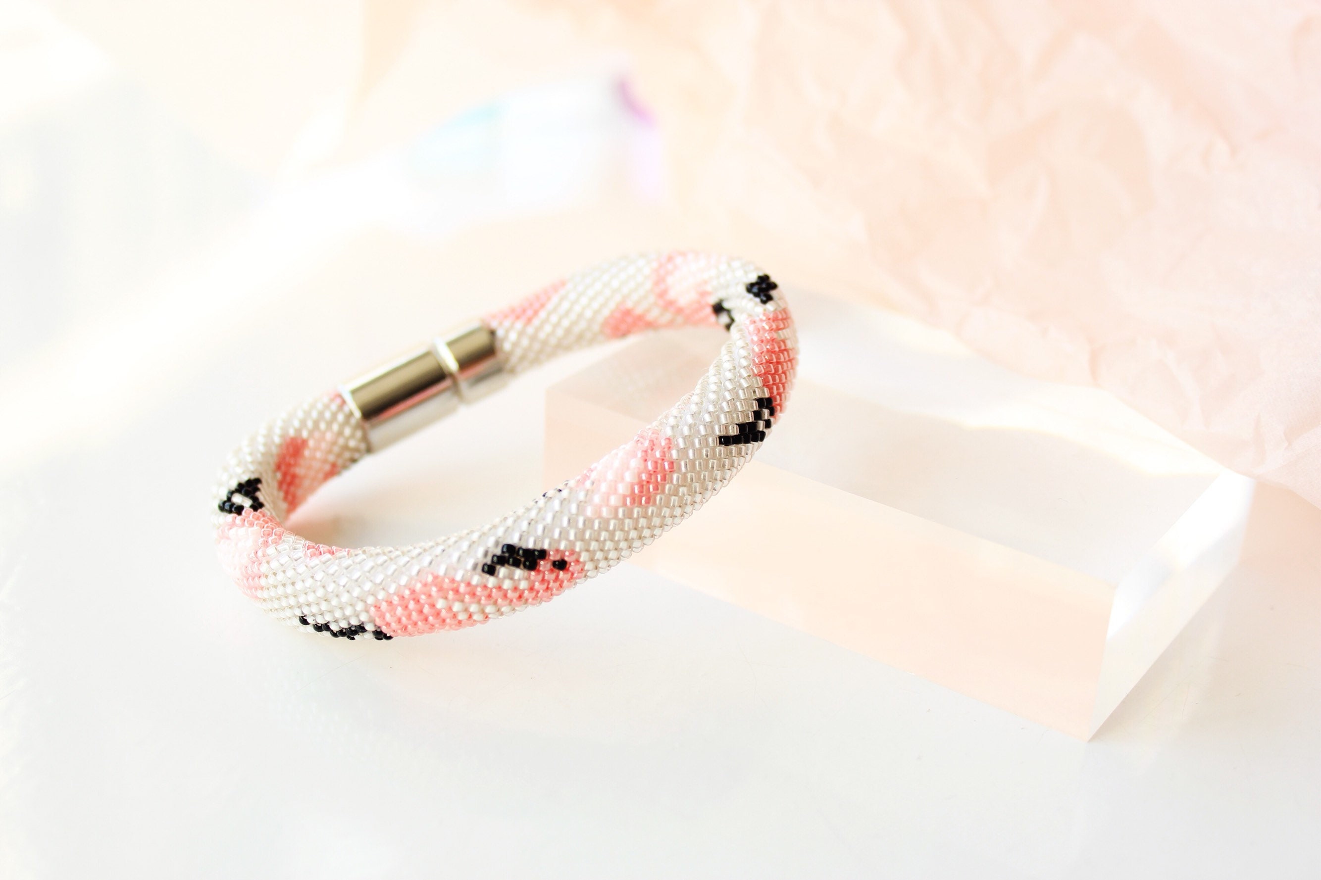 Flamingo Bracelet, Handmade Bracelet, Bead Crochet Bracelet, Beaded ...