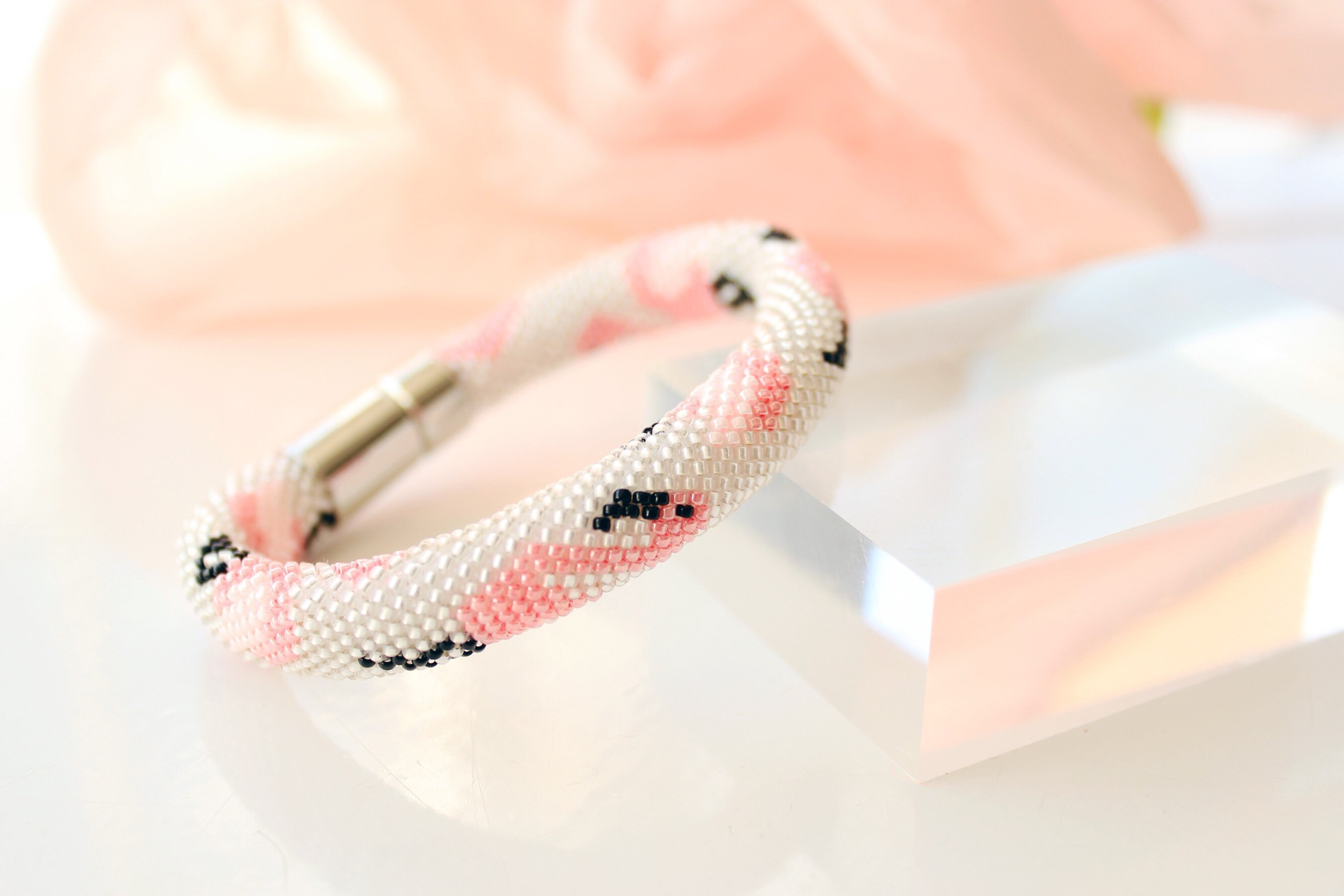 Flamingo Bracelet, Handmade Bracelet, Bead Crochet Bracelet, Beaded ...