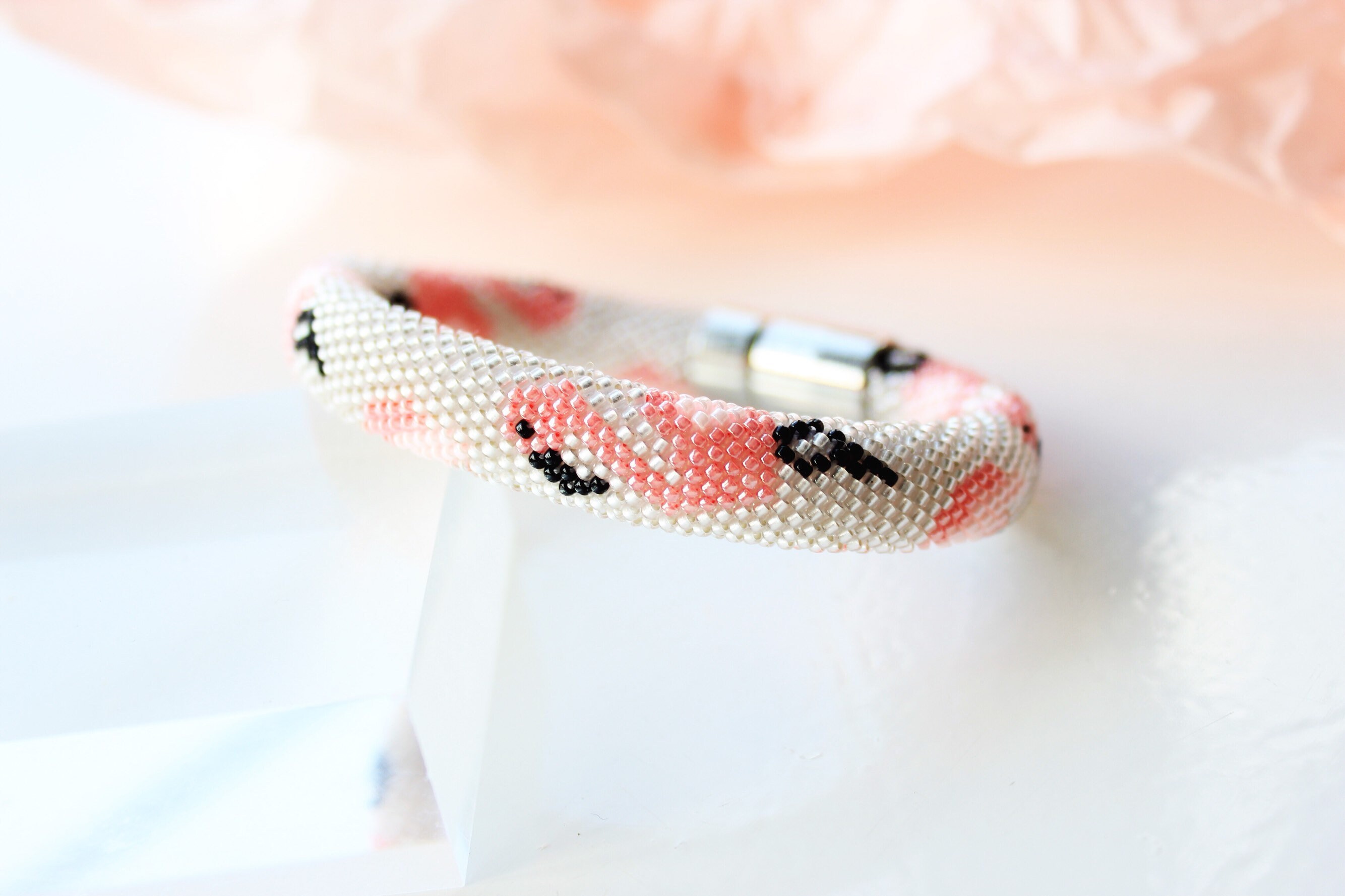 Flamingo Bracelet, Handmade Bracelet, Bead Crochet Bracelet, Beaded ...