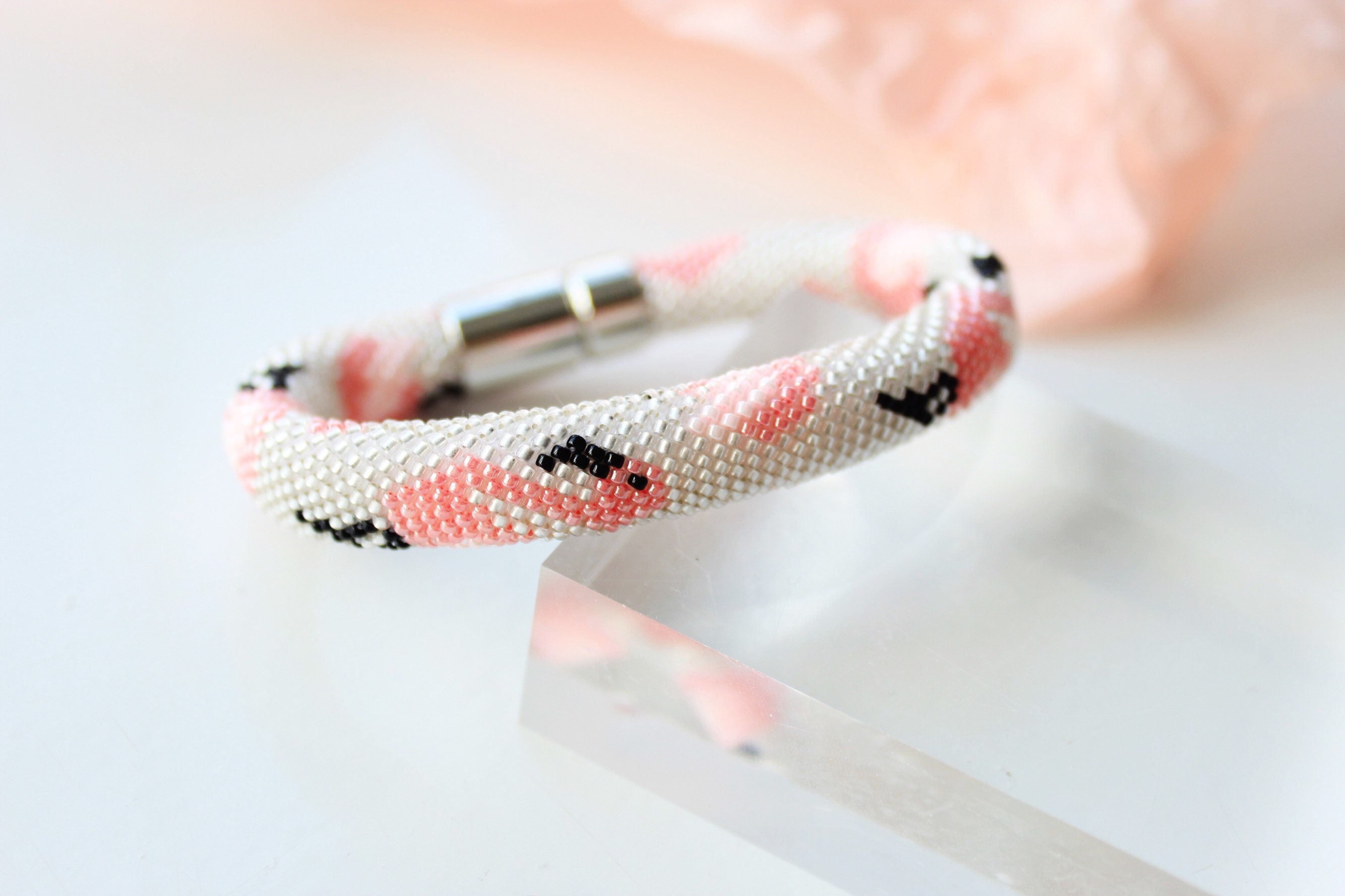 Flamingo Bracelet, Handmade Bracelet, Bead Crochet Bracelet, Beaded ...
