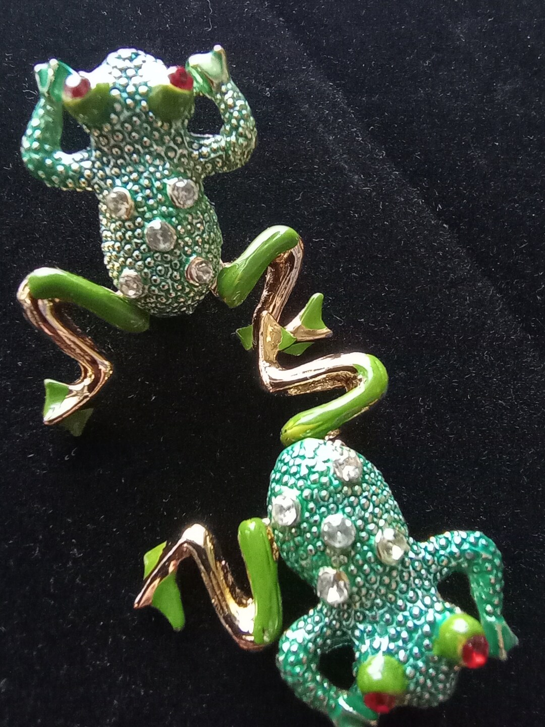 Vintage Enamel Frog Pin Pair Gems Motion J - Etsy