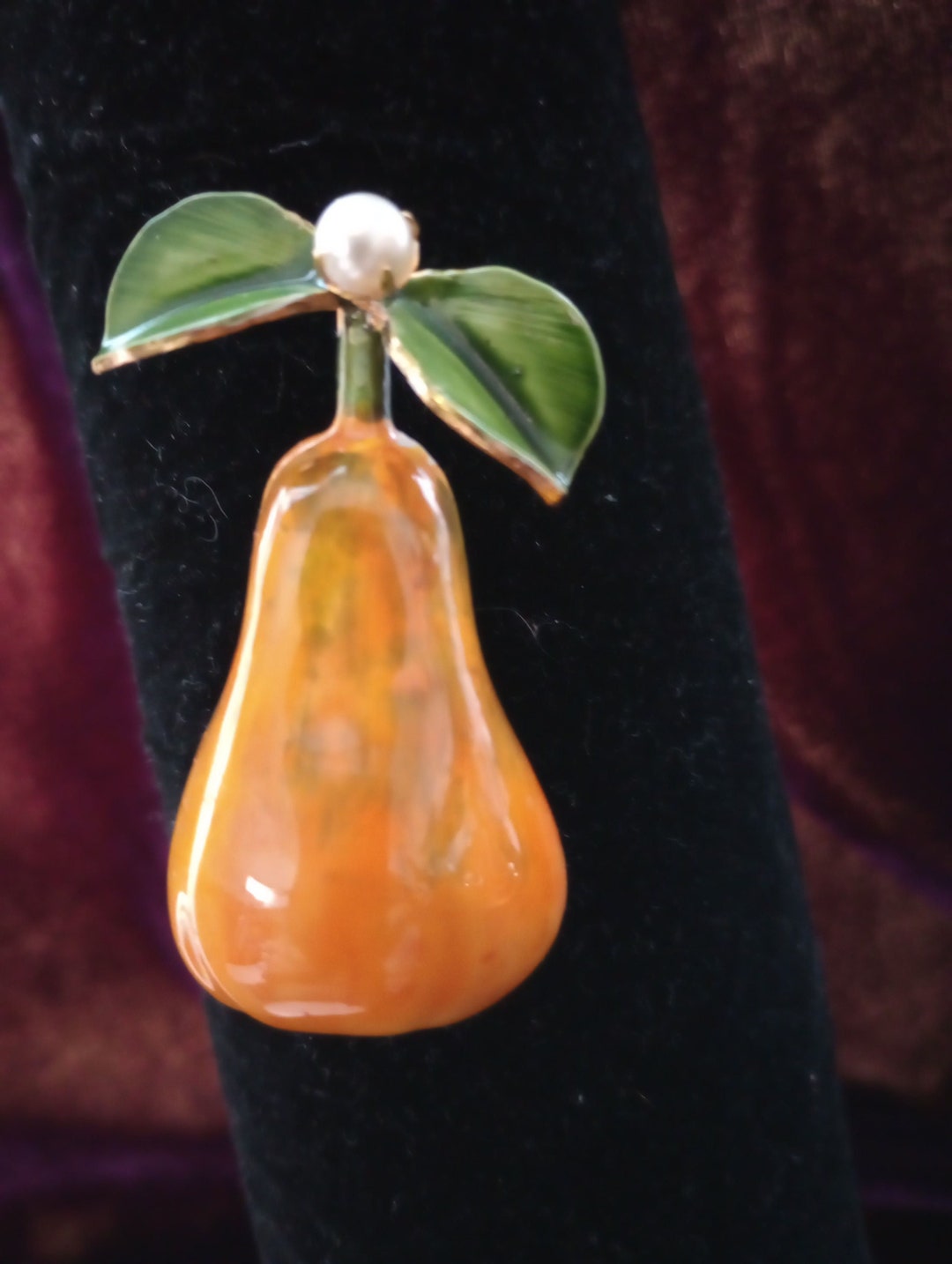Vintage Enamel Pear Brooch - Etsy