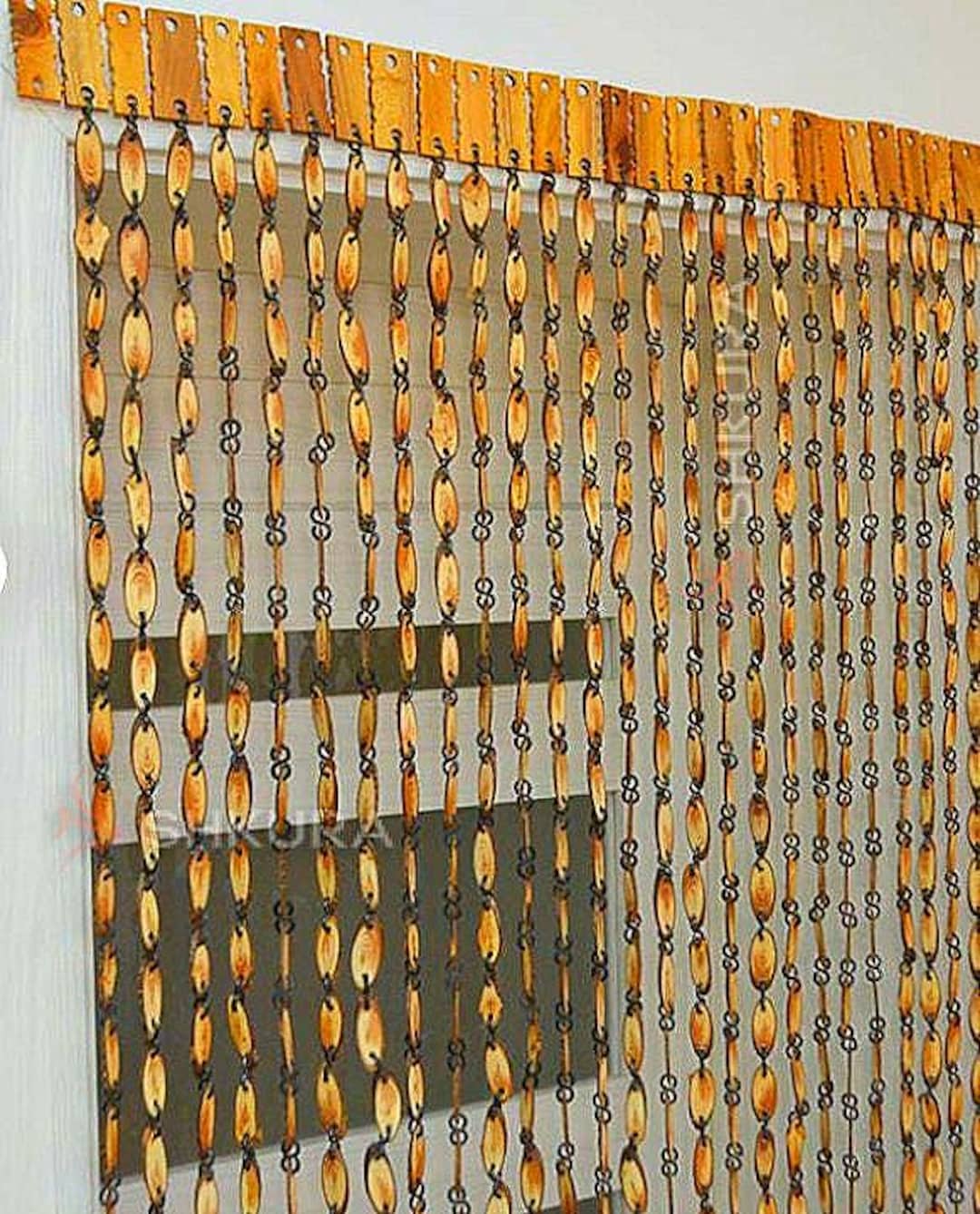 Handmade Wood Beaded Curtain Doorway Wooden Curtain Beaded Wall Hanging ...