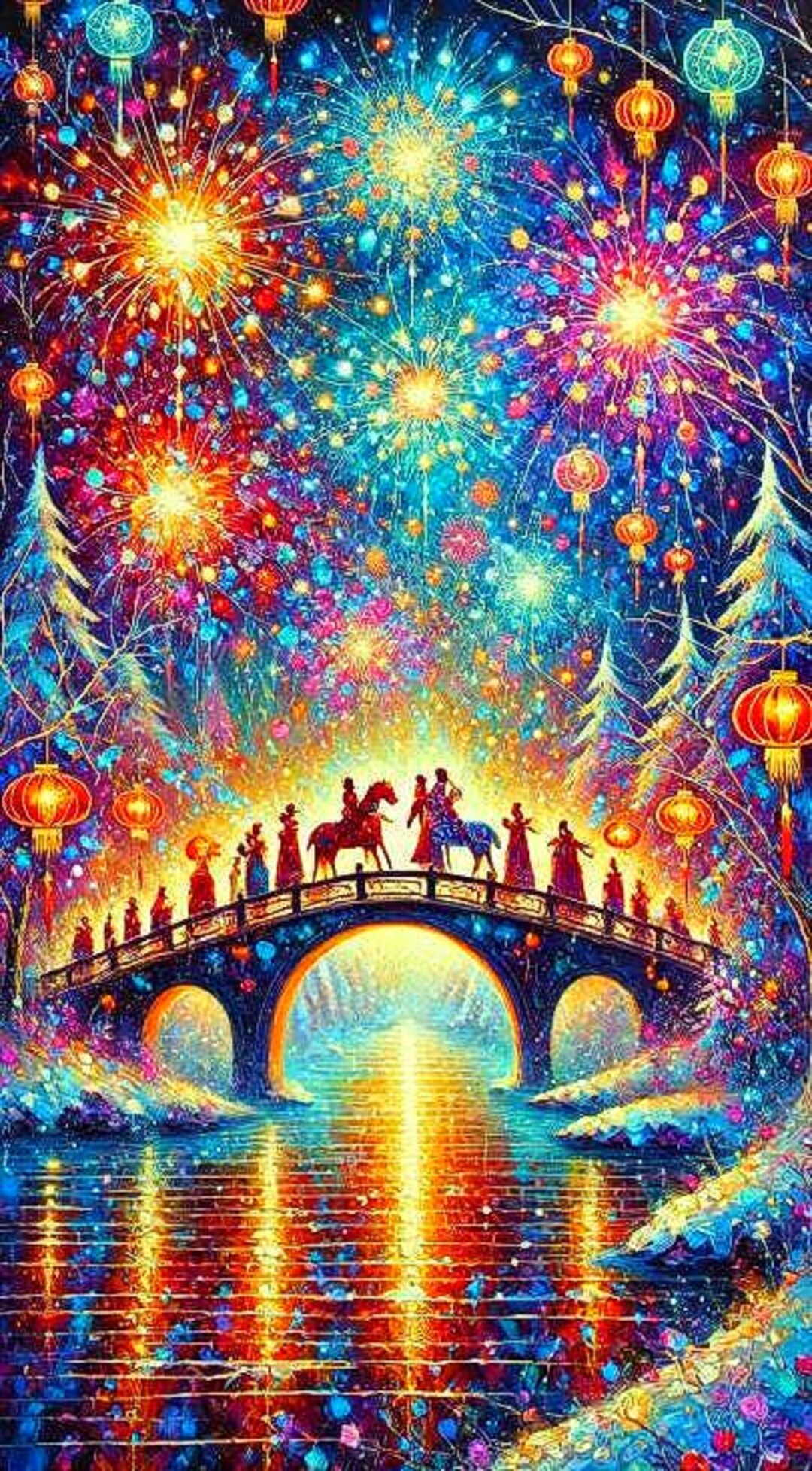 New Year Printable Card, Modern Impressionist Painting, Bright Abstract ...
