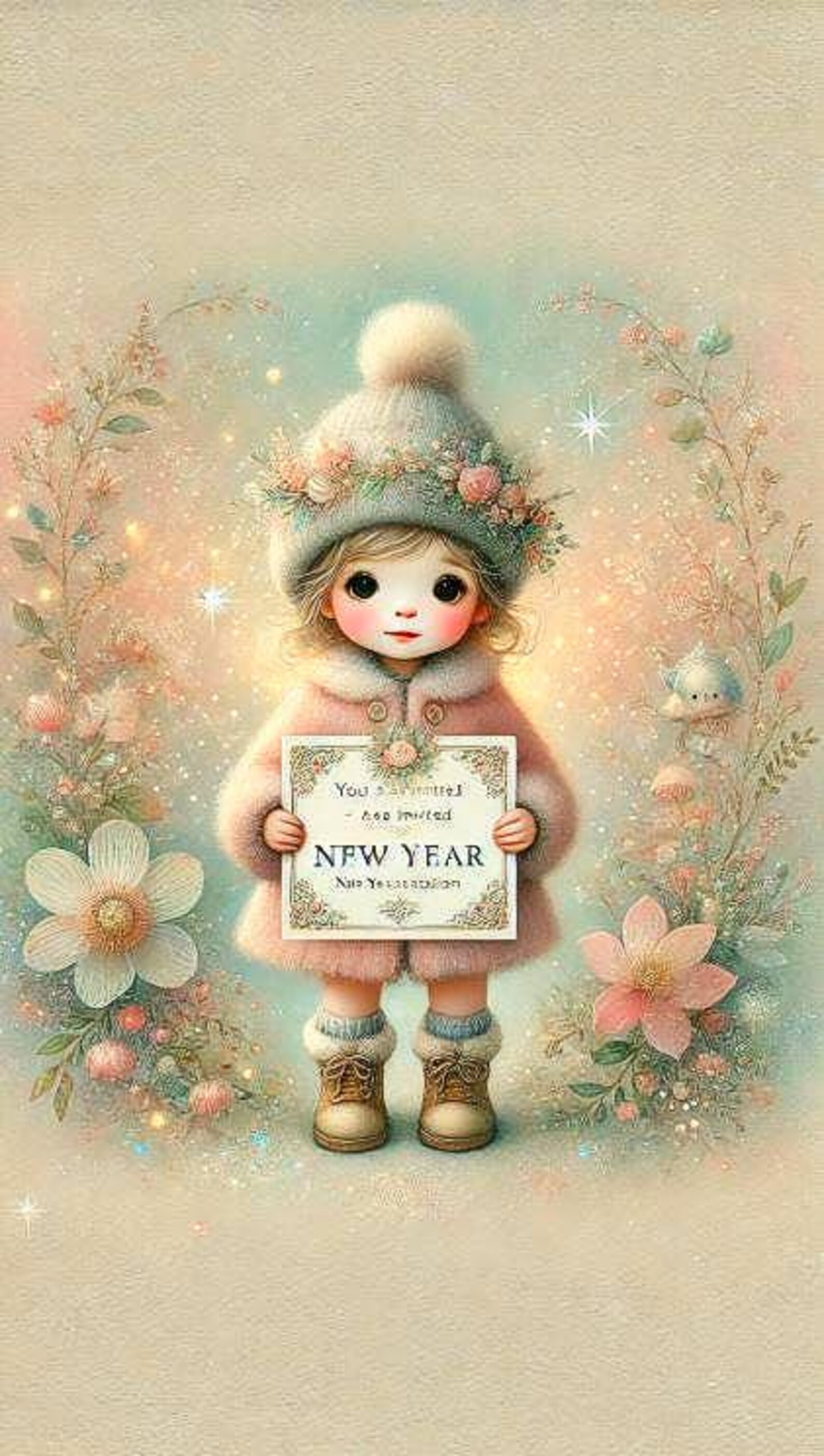 New Year Printable Card, Modern Impressionist Painting, Bright Abstract ...