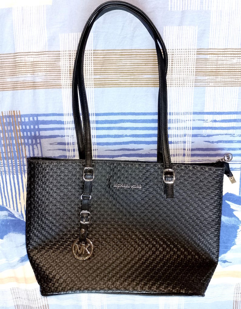 MICHAEL KORS Black Jet Set Carryall Logo Front Top-zip Large Tote Bag ...