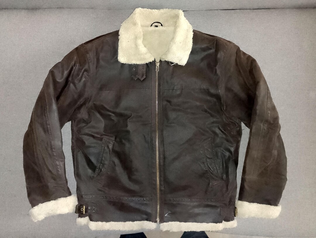 CLOCKHOUSE by C&A Sherpa Fleece Lined B-3 Aviator Flight Pilot Bomber Leather Jacket, Faux Fur ...