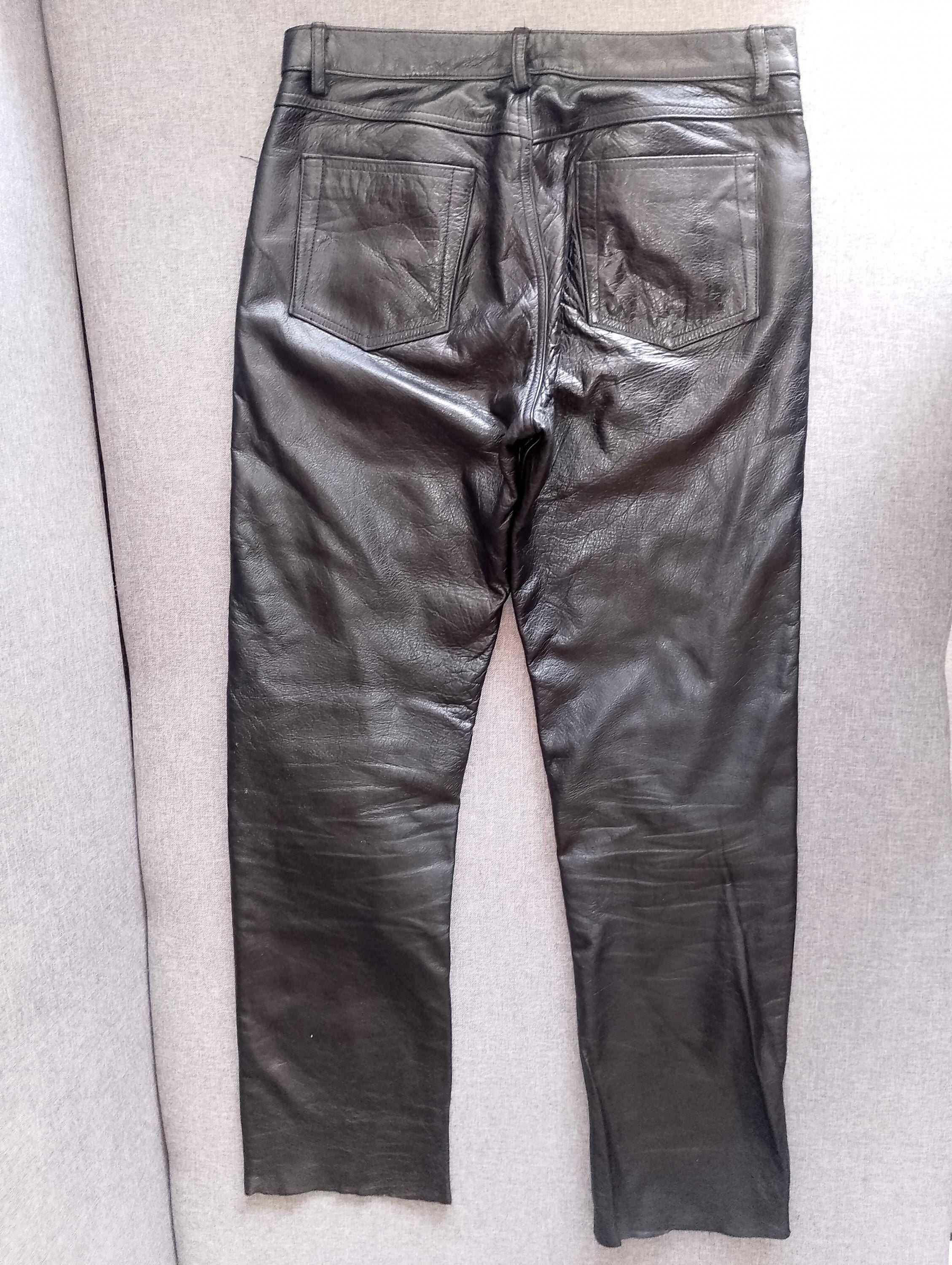 CONWELL Motorcycle Biker Rocker Black Calf Skin Genuine Leather Pants ...