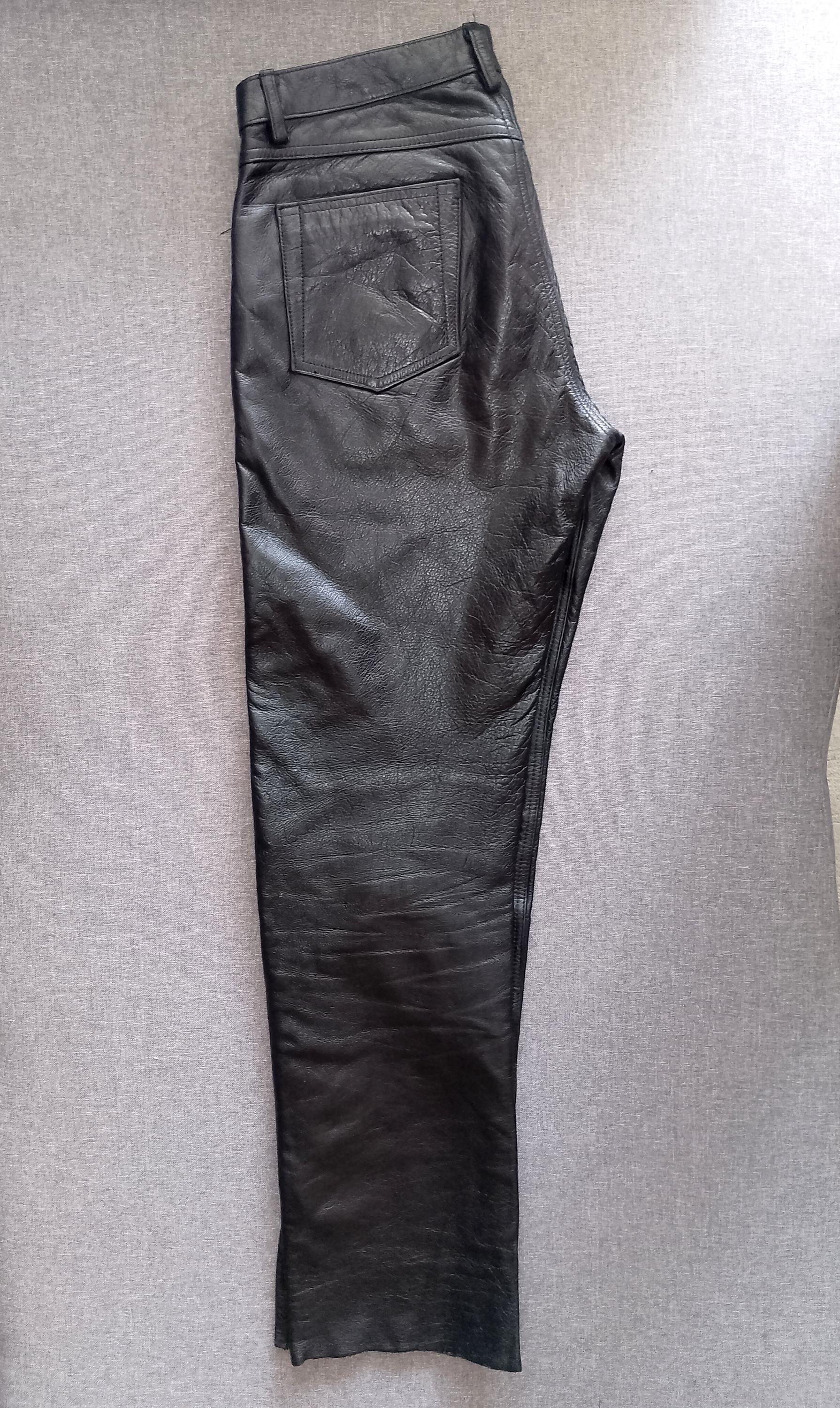 CONWELL Motorcycle Biker Rocker Black Calf Skin Genuine Leather Pants ...