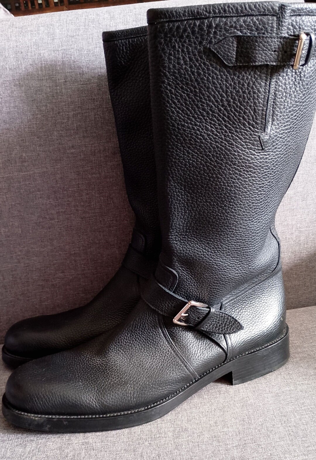 BALLY Switzerland, Made in Italy Leather Biker Boots, Black Greasy ...