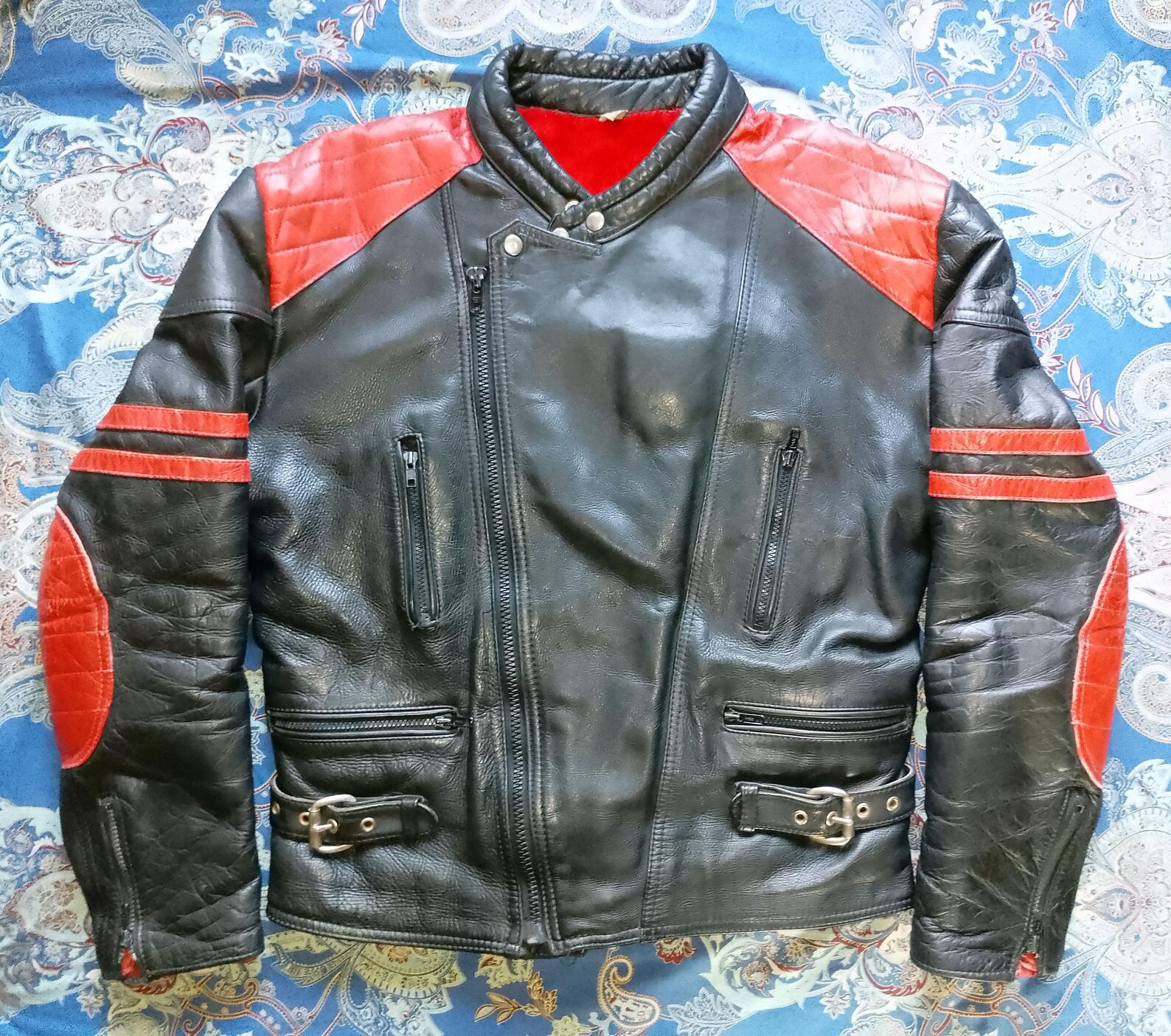 British 80s Motorcycle Biker Cruiser Rider Double Breasted Winter Red ...