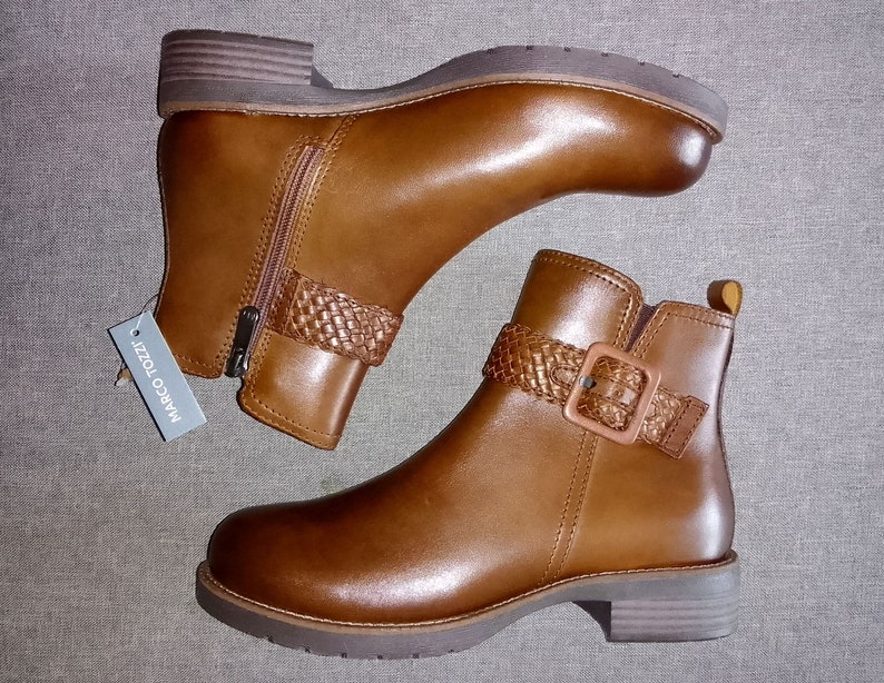 MARCO TOZZI New Never Warn Brown Leather Zipped Ankle Boots, Italy, EU ...