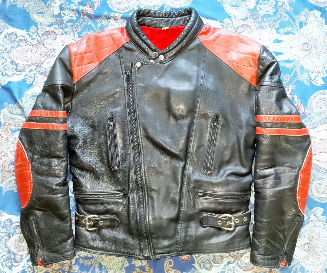 British 80s Motorcycle Biker Cruiser Rider Double Breasted Winter Red ...