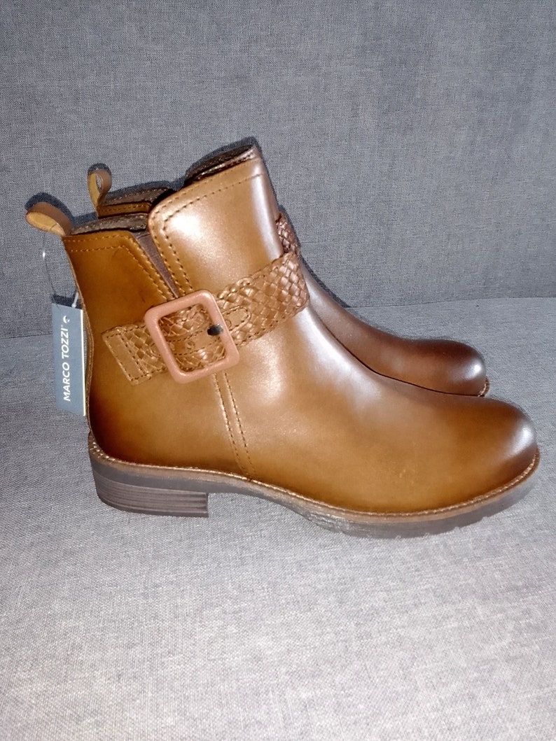 MARCO TOZZI New Never Warn Brown Leather Zipped Ankle Boots, Italy, EU ...