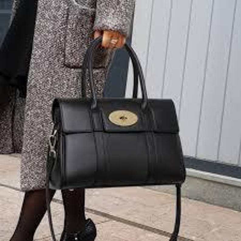 MULBERRY Bayswater Black Leather Monogram Top Handle Tote Bag - Etsy