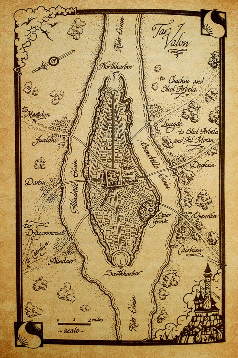 Tar Valon map WoT tWoT The Wheel of Time Map Aes Sedai | Etsy