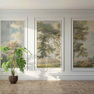 Nature Landscape Retro Wllpaper Large Old Green Trees Hills Vintage ...