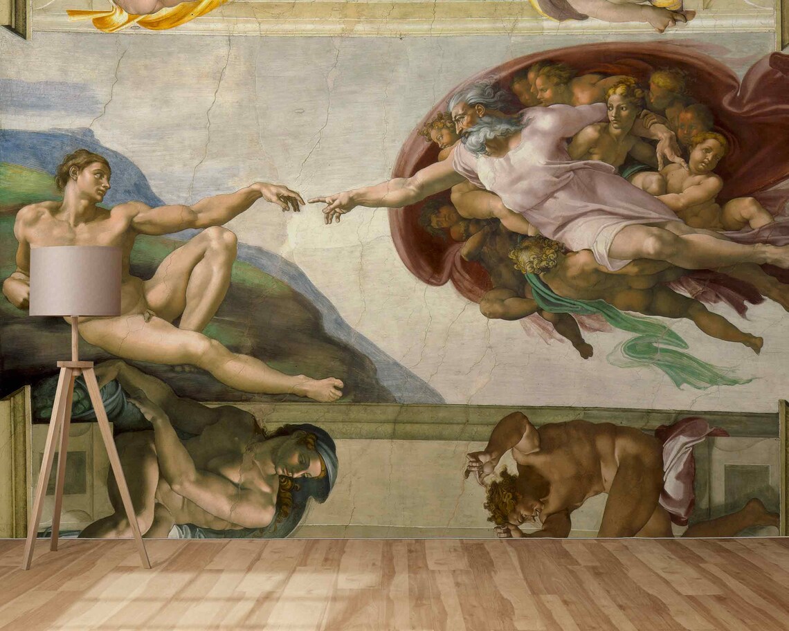 Creation of Adam Michelangelo Wallpaper Self-adhesive Fabric Non-woven ...