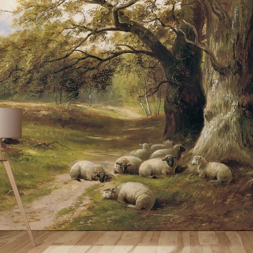 Rural Forest Painting Wall Mural Vintage Landscape Removable - Etsy