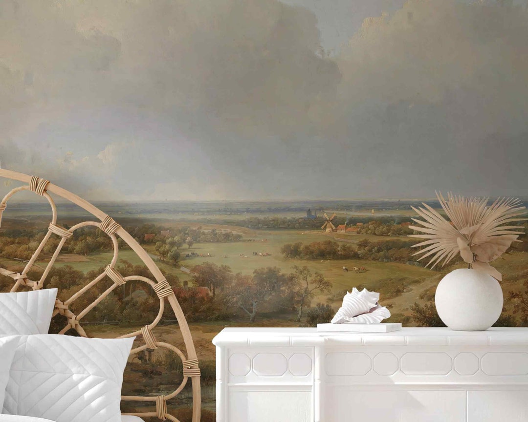 Vintage Rural Landscape Wallpaper Peel & Stick or Non Woven Retro ...