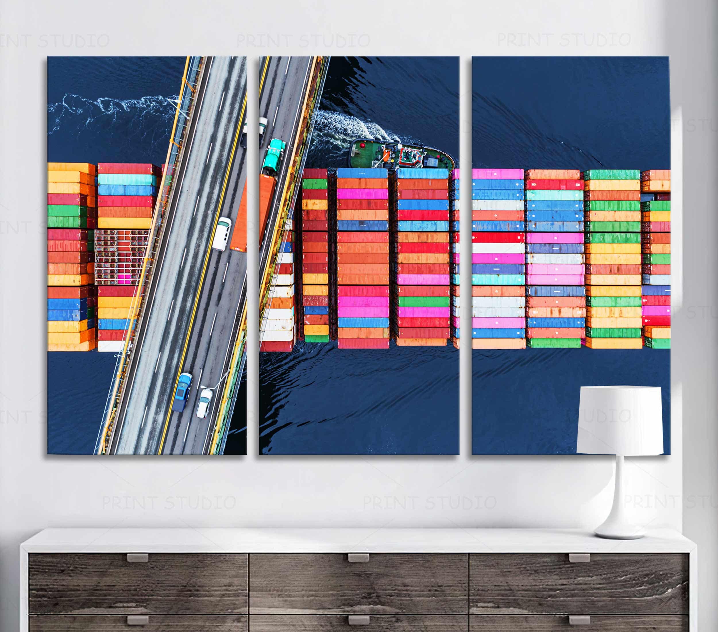 Container Ship Art Print Christmas Gift Water Logistic Art - Etsy