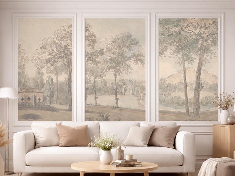 Rural Landscape Wallpaper Beige Minimalist Self-adhesive Fabric or Non ...