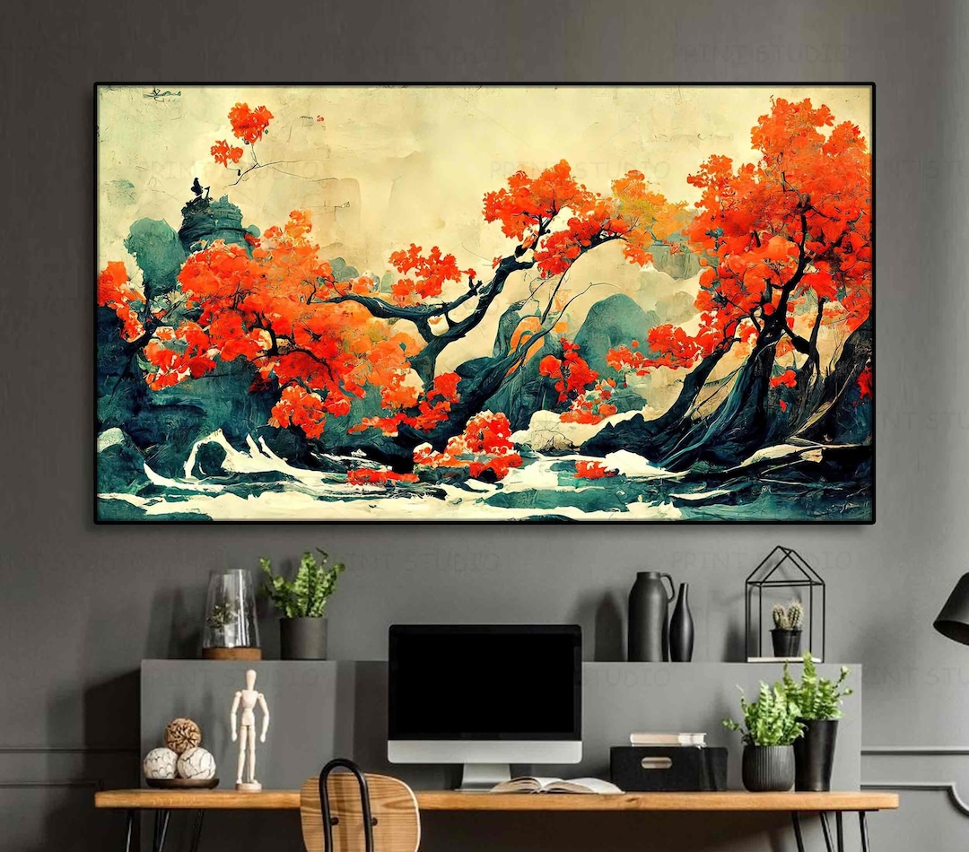 Japanese Autumn Landscape Abstract Tree Art Chinese Asian Nature ...