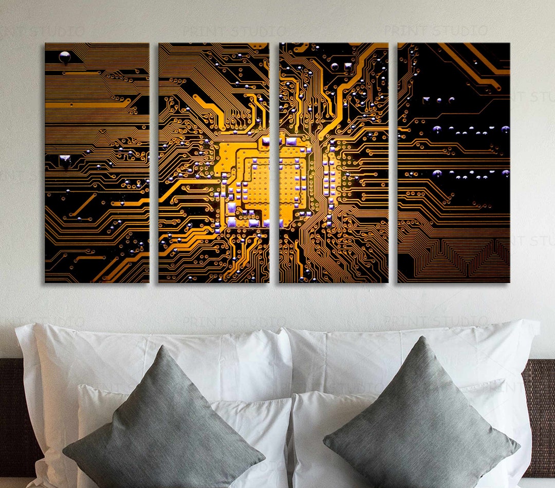 Circuit Layout Electronics Wall Art Chip Huge Panoramic Canvas Print ...