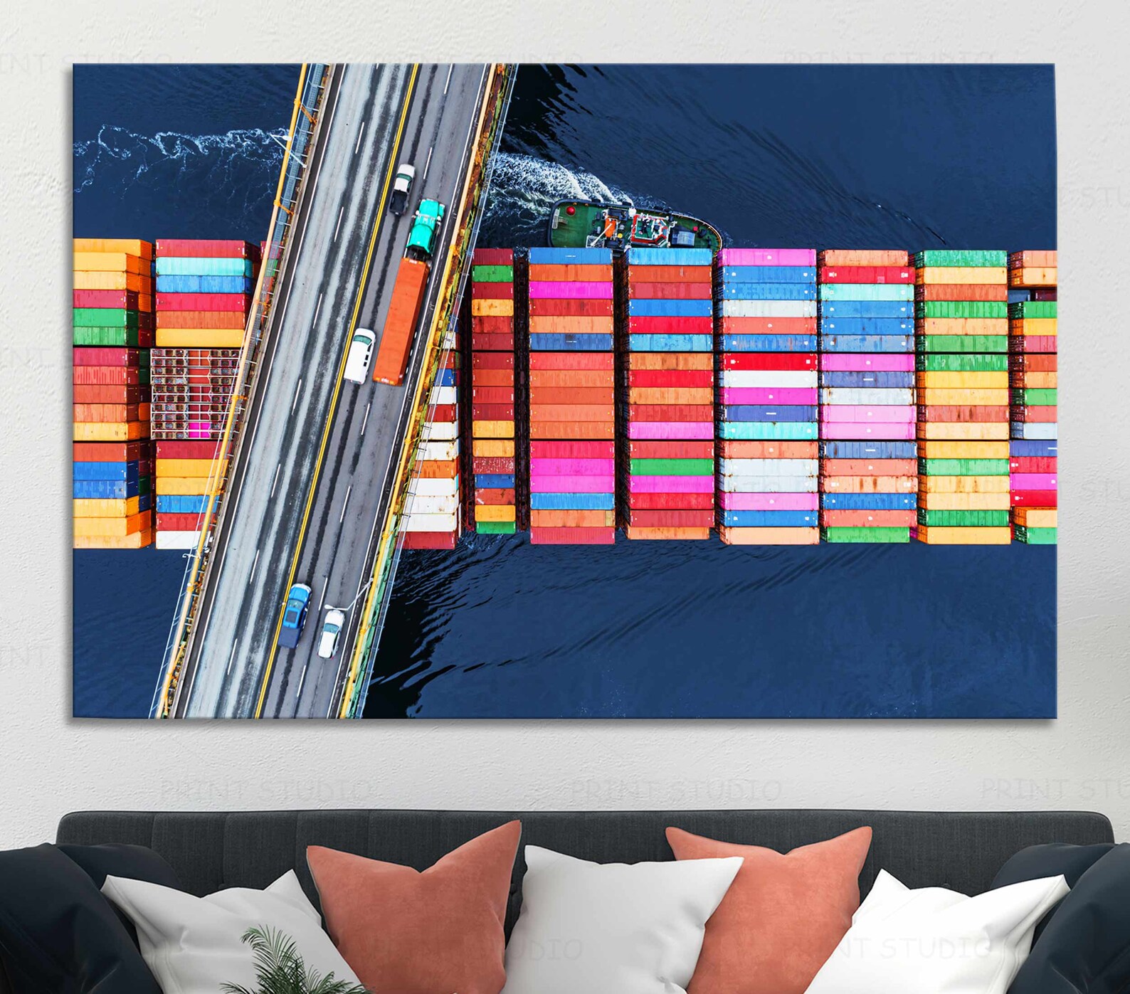 Container Ship Art Print Christmas Gift Water Logistic Art - Etsy