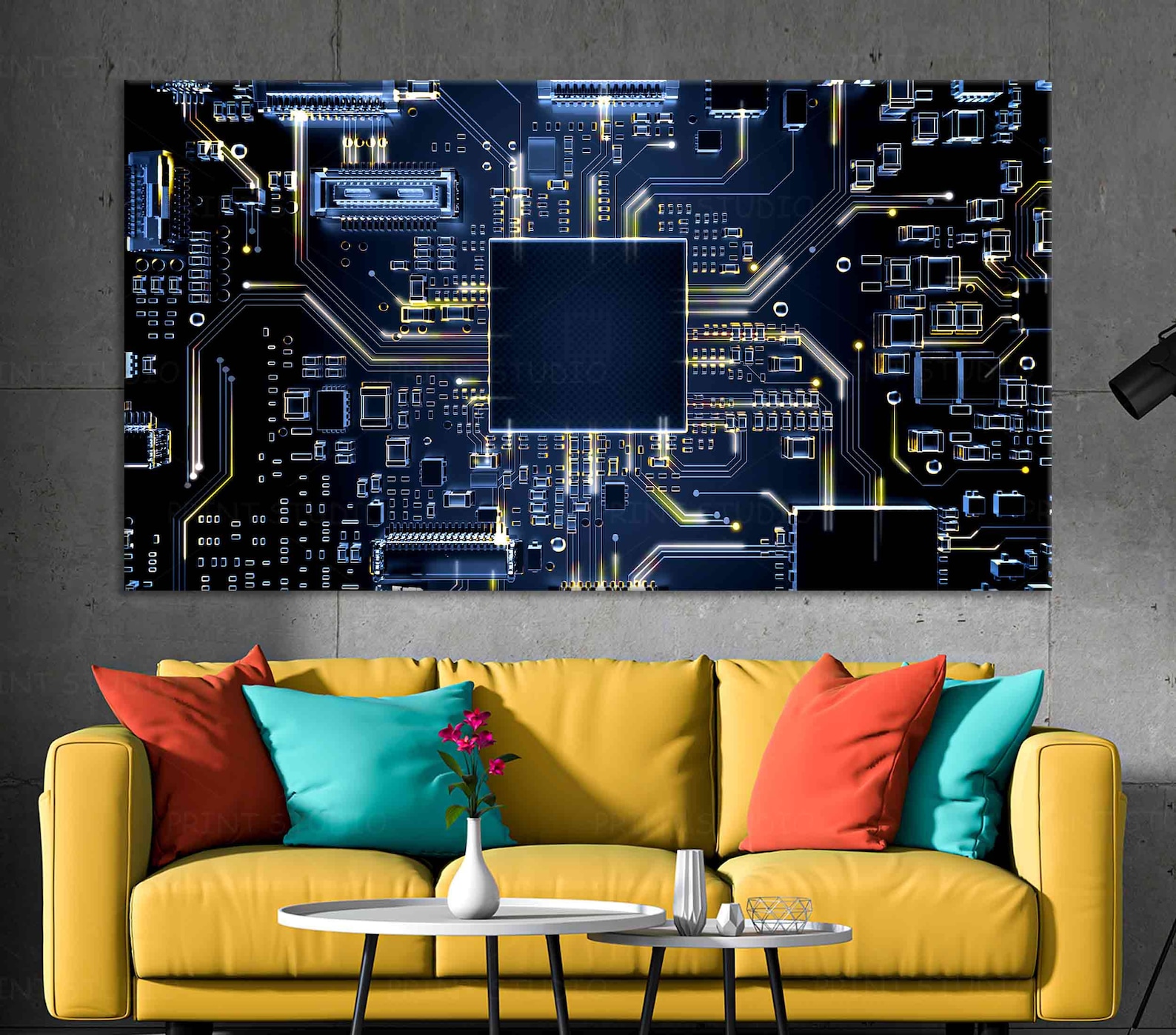 Circuit Layout Electronics Wall Art Chip Huge Panoramic Canvas Print ...