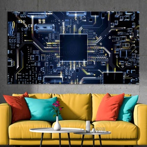 Circuit Layout Electronics Wall Art Chip Huge Panoramic Canvas Print ...