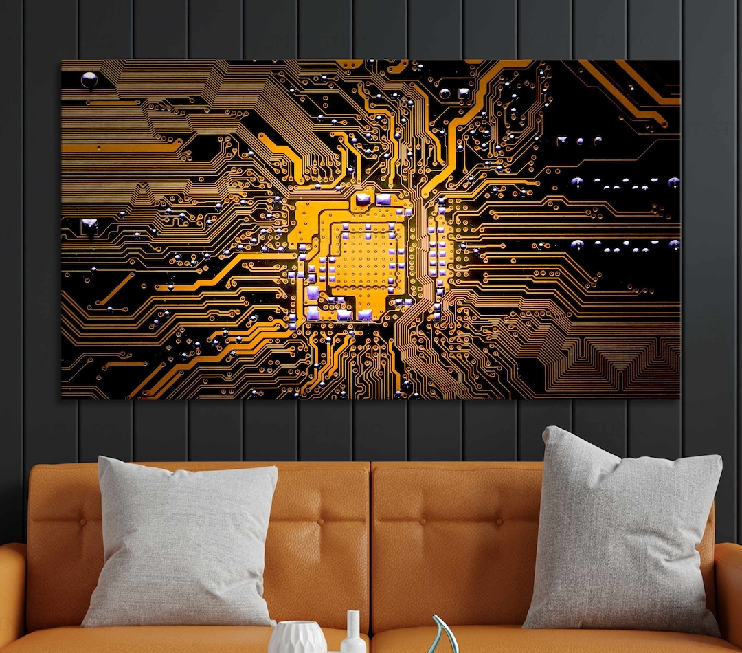 Circuit Layout Electronics Wall Art Chip Huge Panoramic Canvas Print ...