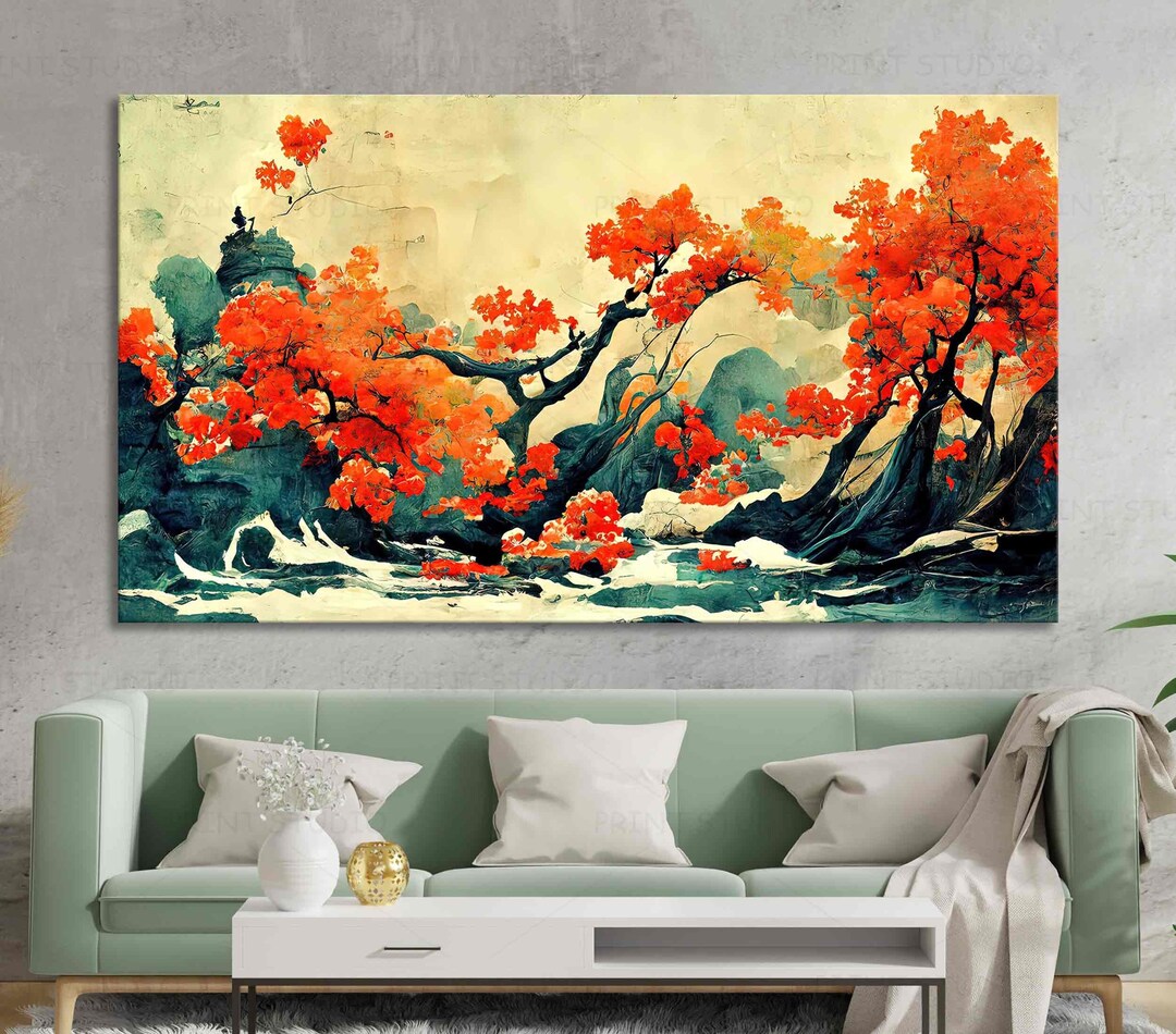 Japanese Autumn Landscape Abstract Tree Art Chinese Asian Nature ...