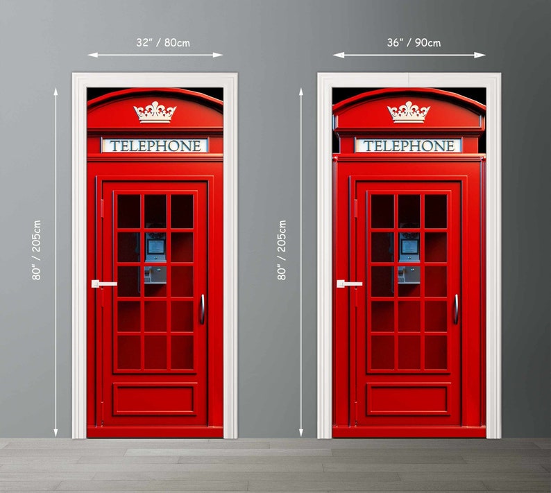 English Telephone Red Box Door Cover Phone Booth Peel and Stick Decal ...