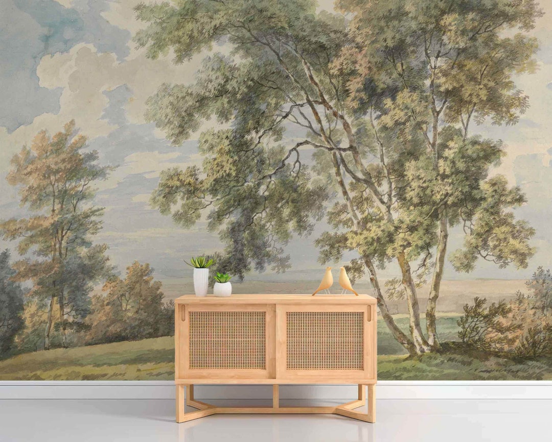 Nature Landscape Retro Wllpaper Large Old Green Trees Hills Vintage ...