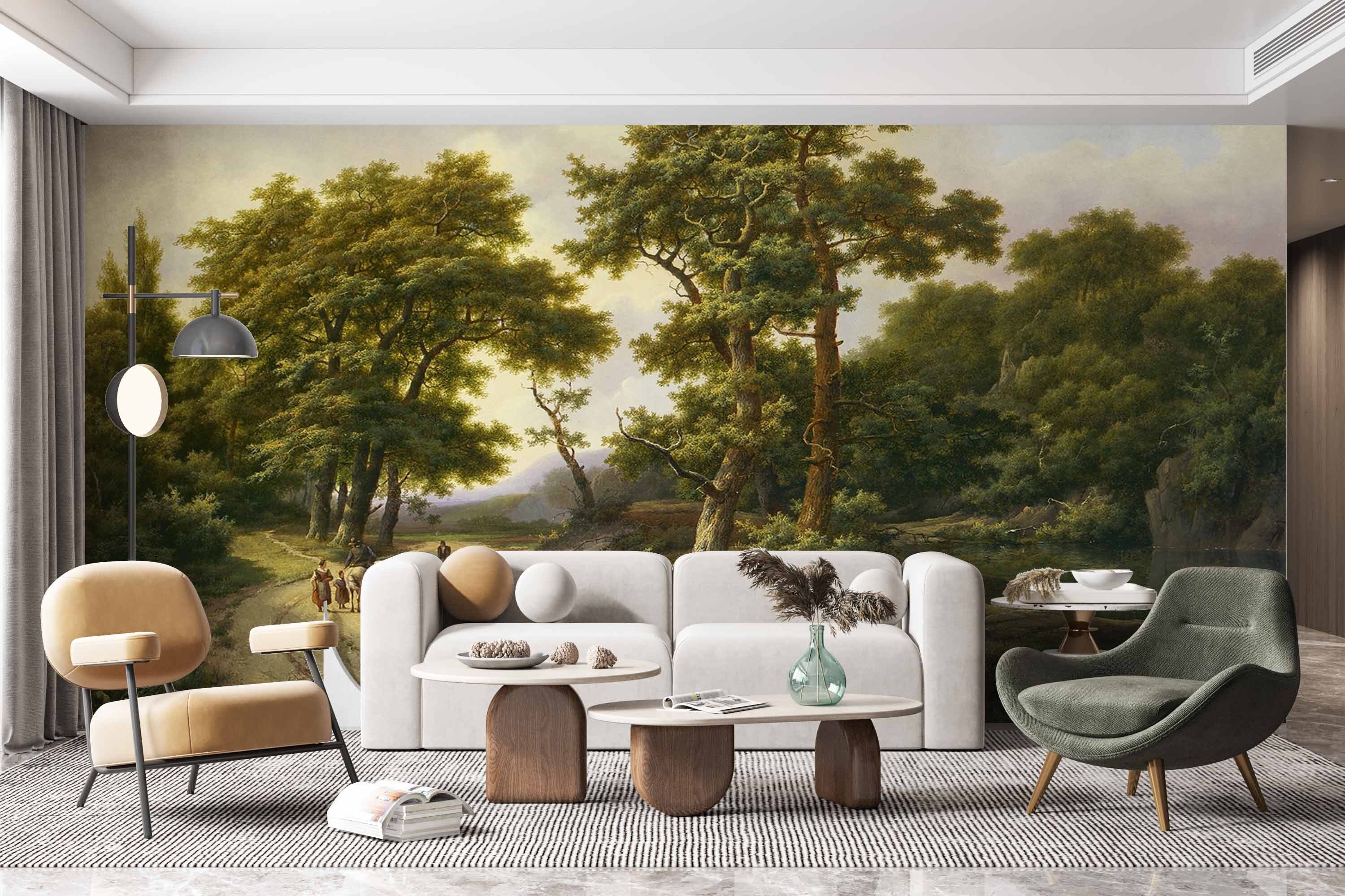 Rural Forest Painting Wall Mural Vintage Landscape Removable - Etsy