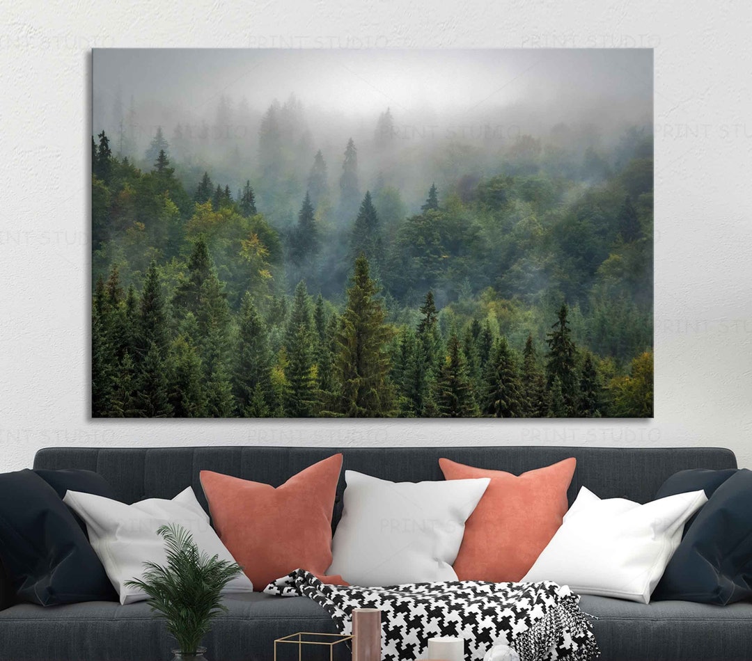 Forest Printable Foggy Pine Forest Scandi Nature Photo Print - Etsy