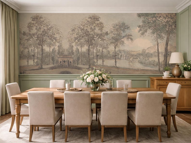 Vintage Landscape Wallpaper Mural, Classic Panel Wall Art, French ...