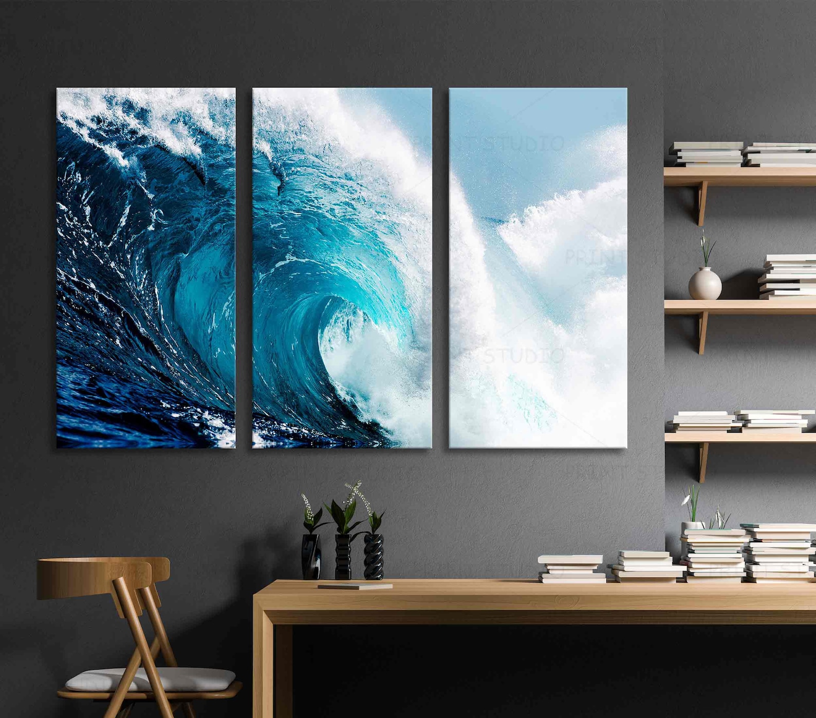 3 Piece Wall Art Decor Blue Big Breaking Wave Ocean Set of Three ...