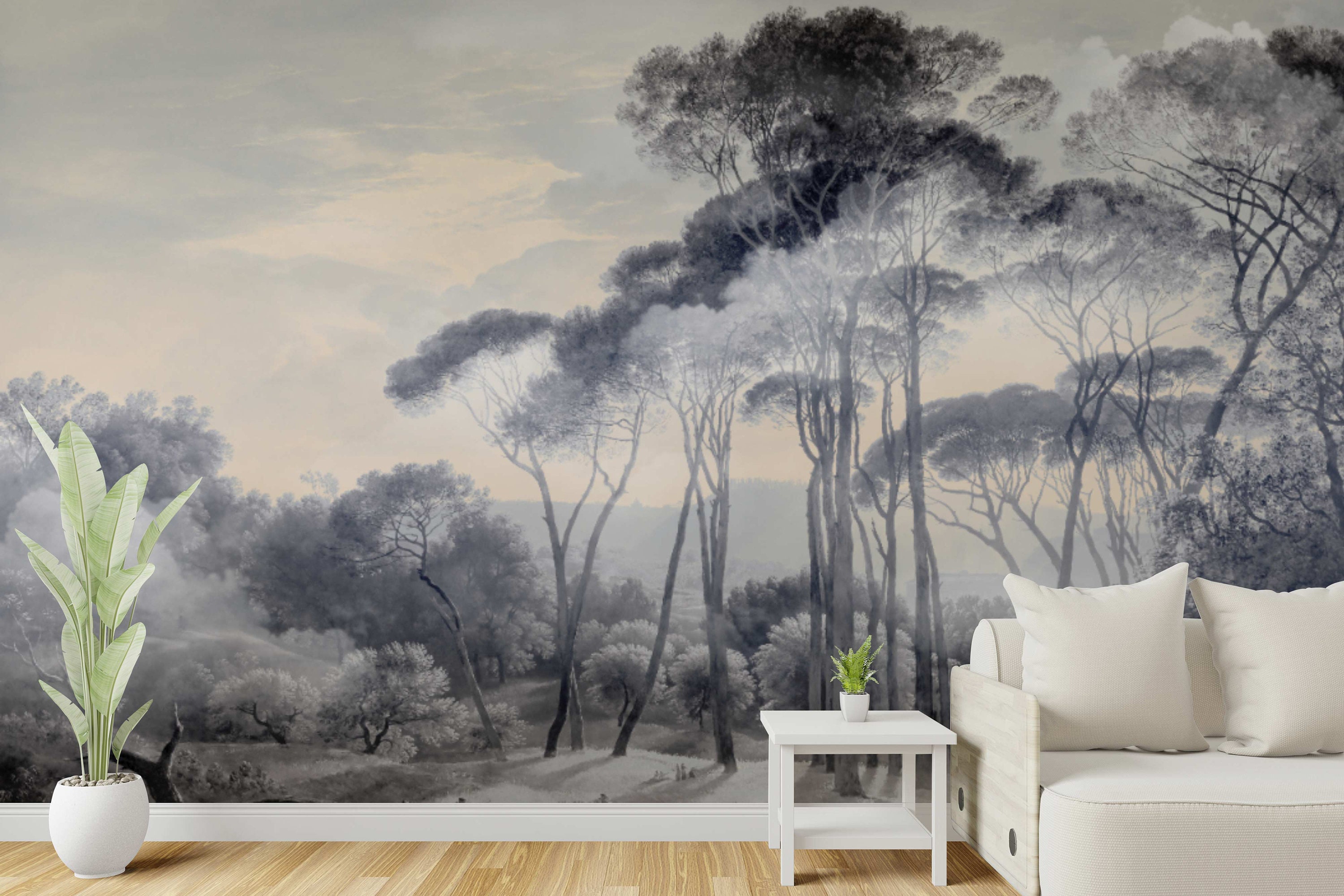 Vintage Trees Wall Mural Vintage Landscape Panoramic Wallpaper - Etsy